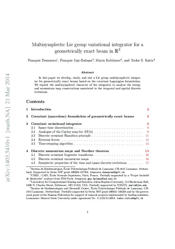 (PDF) Multisymplectic Lie group variational integrator for a ...