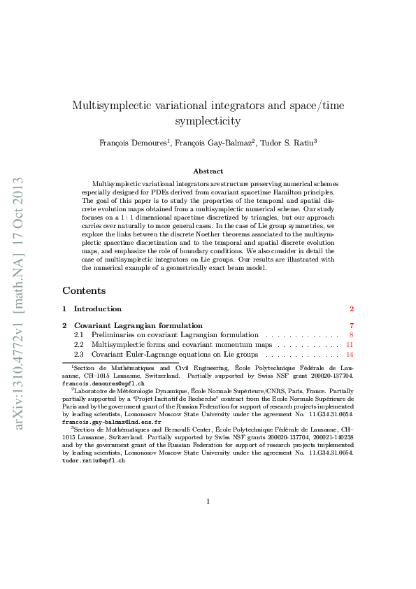(PDF) Multisymplectic variational integrators and space/time symplecticity