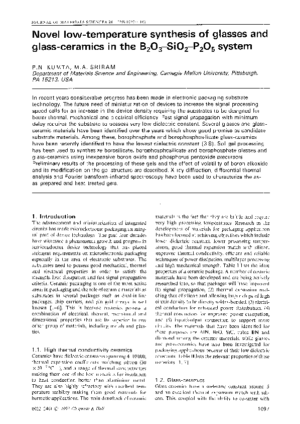 (PDF) Novel low-temperature synthesis of glasses and glass-ceramics in ...