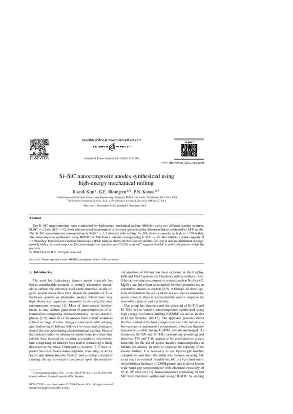 (PDF) Si–SiC nanocomposite anodes synthesized using high-energy ...