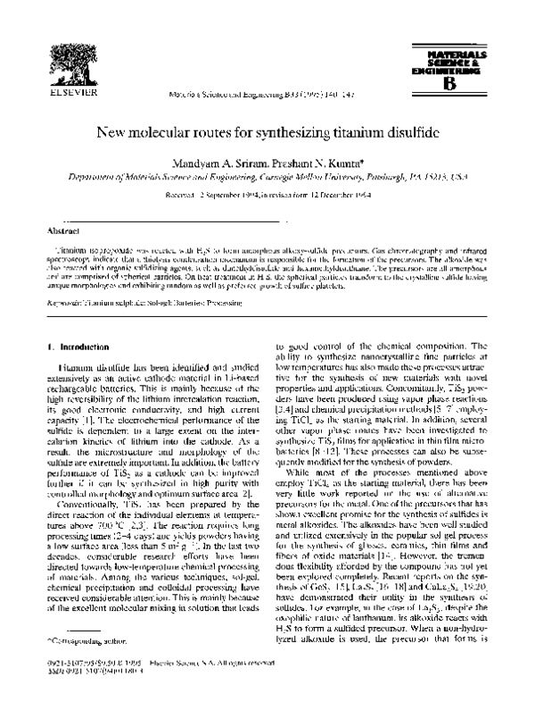 (PDF) New molecular routes for synthesizing titanium disulfide