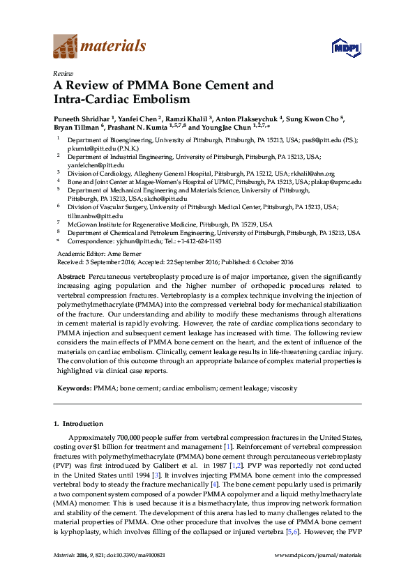 (PDF) A Review of PMMA Bone Cement and Intra‐Cardiac Embolism