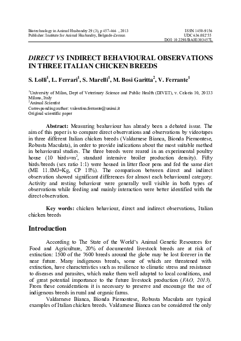 (PDF) Direct vs indirect behavioural observations in three Italian ...