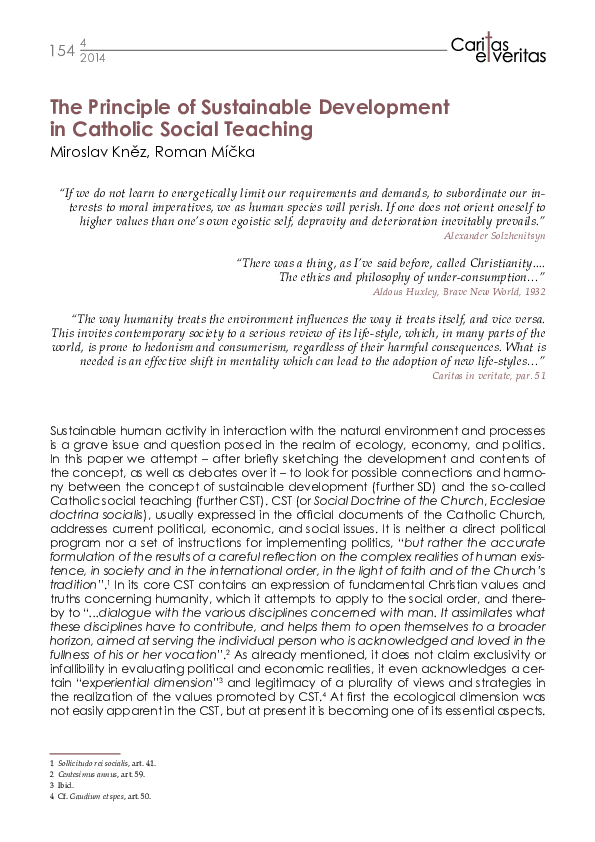 (PDF) The Principle of Sustainable Development in Catholic Social Teaching