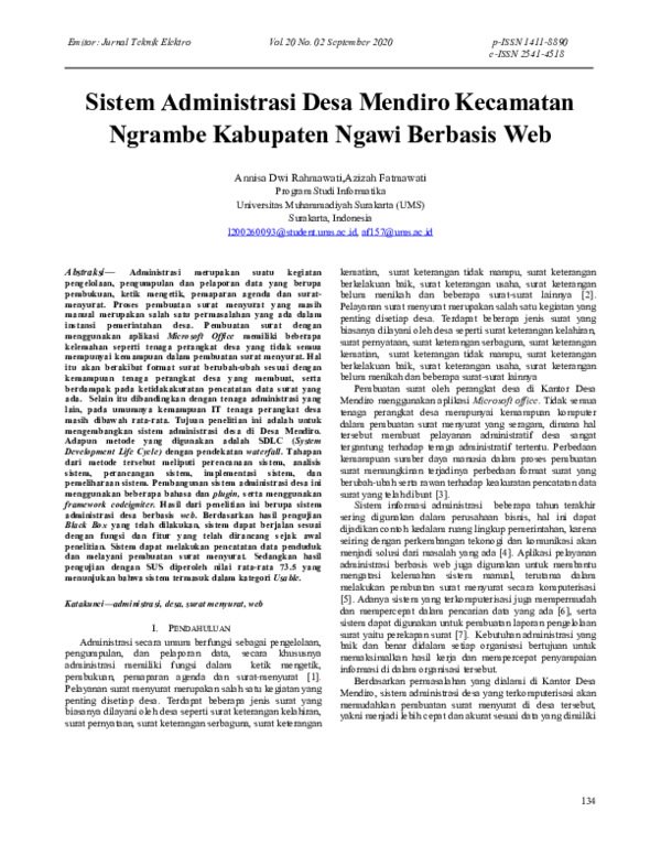 (PDF) Sistem Administrasi Desa Mendiro Kecamatan Ngrambe Kabupaten Ngawi berbasis Web