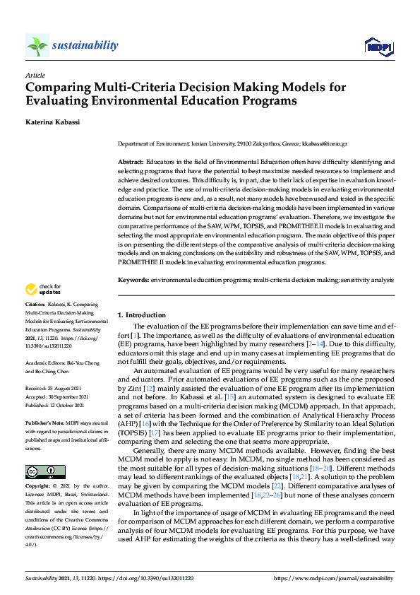 (PDF) Comparing Multi-Criteria Decision Making Models for Evaluating ...