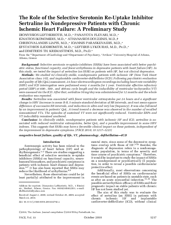 (PDF) The Role of the Selective Serotonin Re-Uptake Inhibitor ...