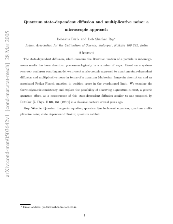 (PDF) Microscopic Quantum State-Dependent Diffusion