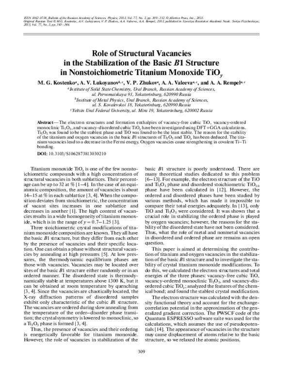 (PDF) Role of structural vacancies in the stabilization of the basic B1 ...