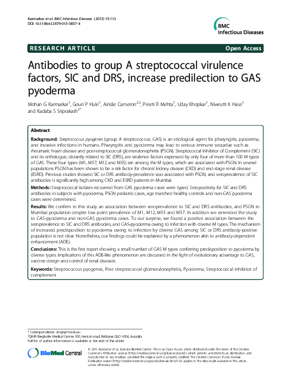(PDF) Antibodies to group A streptococcal virulence factors, SIC and ...