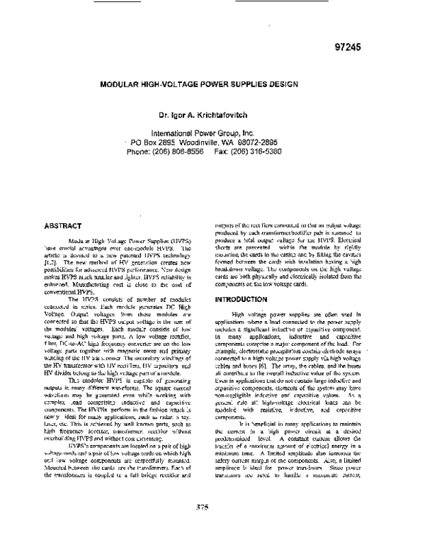 (PDF) Modular High-Voltage Power Supplies design