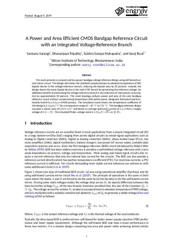 (PDF) A Power and Area Efficient CMOS Bandgap Reference Circuit with an ...