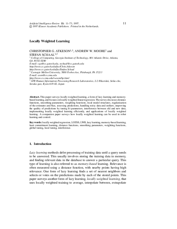 (PDF) Locally weighted learning