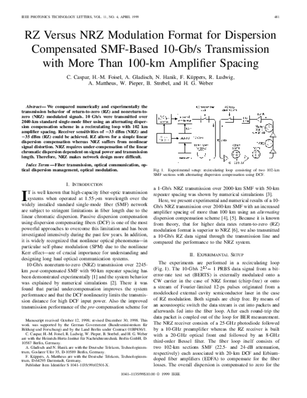 (PDF) RZ versus NRZ modulation format for dispersion compensated SMF ...