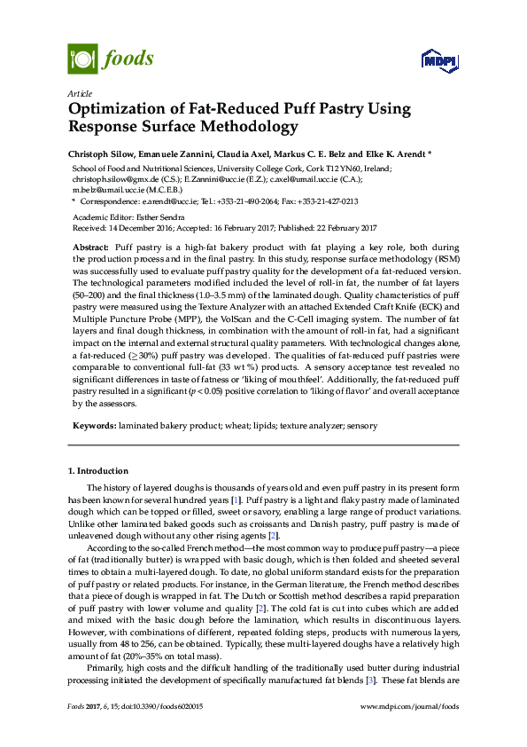 (PDF) Optimization of Fat-Reduced Puff Pastry Using Response Surface ...