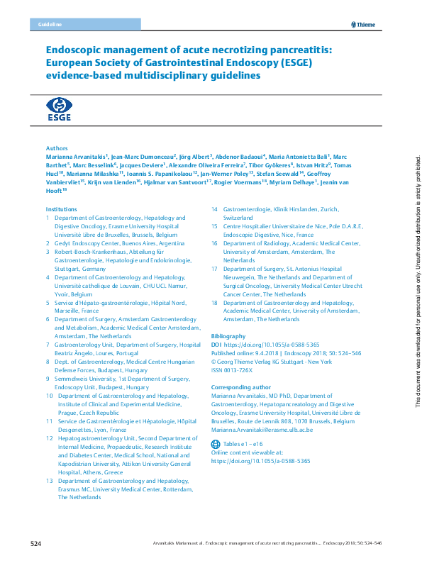(PDF) Endoscopic management of acute necrotizing pancreatitis: European ...