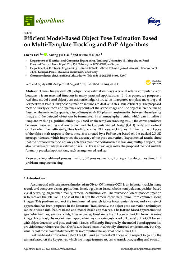 (PDF) Efficient Model-Based Object Pose Estimation Based on Multi-Template Tracking and PnP ...