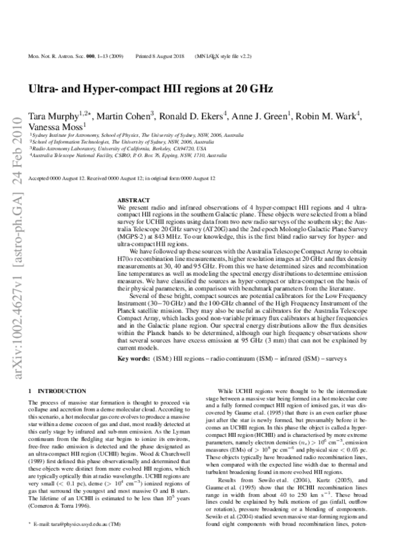 (PDF) Ultra- and hyper-compact H ii regions at 20 GHz