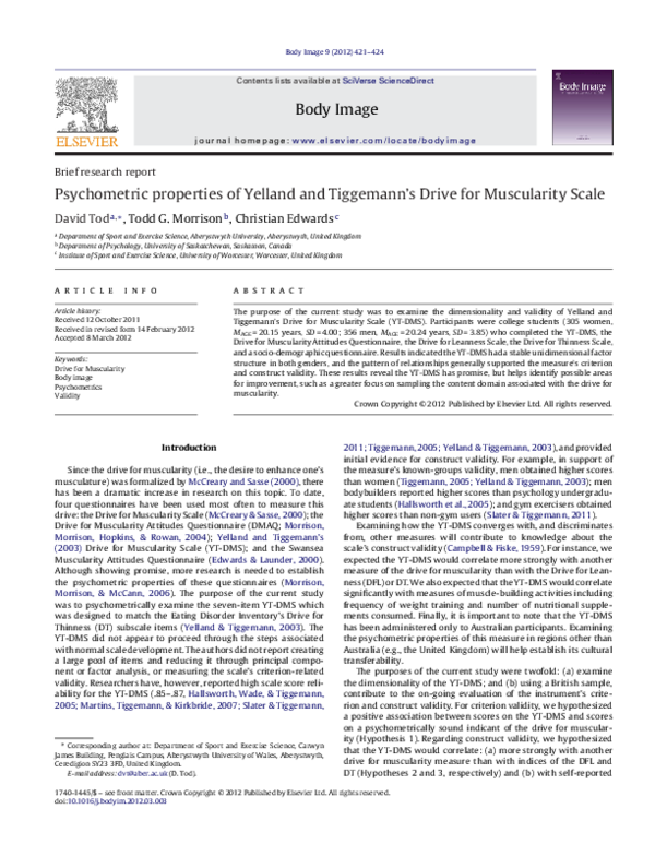 (PDF) Psychometric Properties of Yelland and Tiggemann's Drive for ...