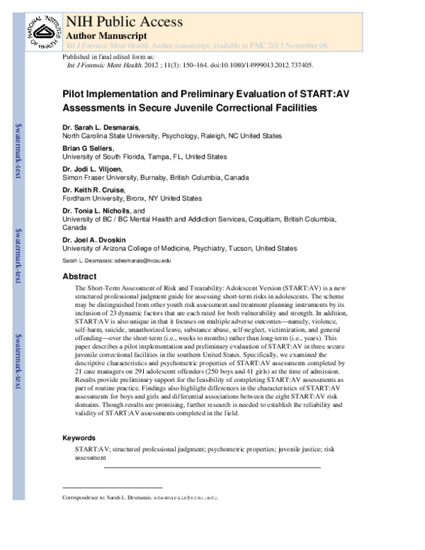 (PDF) Pilot Implementation and Preliminary Evaluation of START:AV ...