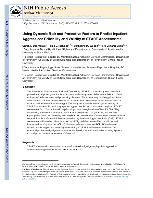 (PDF) Using dynamic risk and protective factors to predict inpatient ...