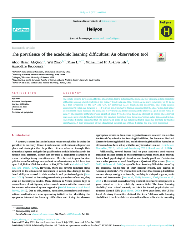 (PDF) The prevalence of the academic learning difficulties: An ...