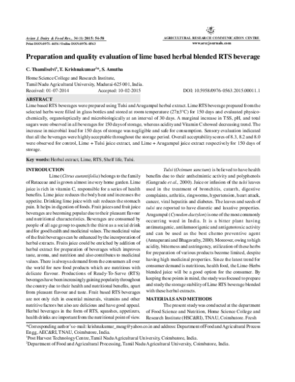 (PDF) Preparation and quality evaluation of lime based herbal blended ...