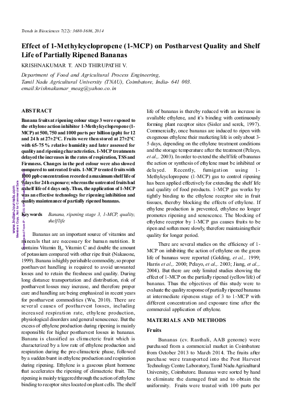 (PDF) Effect of 1-Methylcyclopropene (1-MCP) on Postharvest Quality and Shelf Life of Partially ...