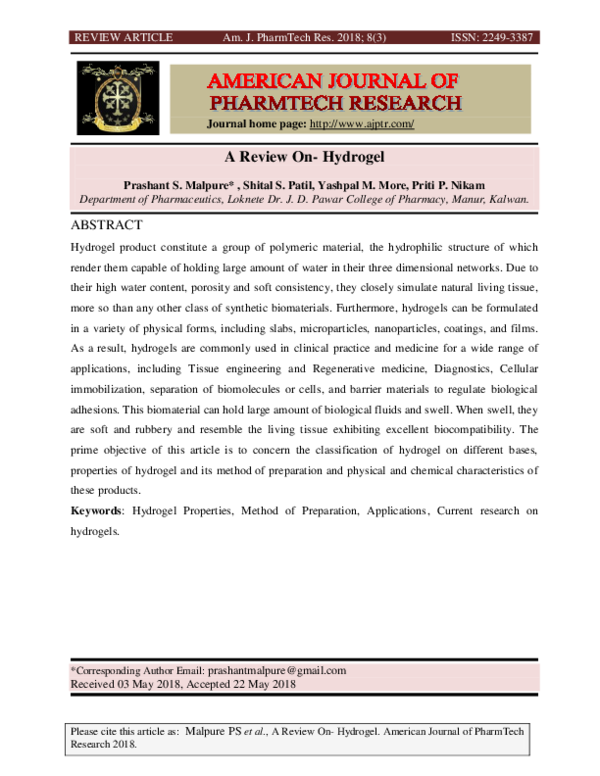(PDF) A Review On- Hydrogel