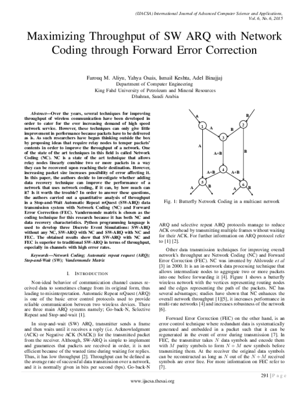 (PDF) Maximizing Throughput of SW ARQ with Network Coding through Forward Error Correction