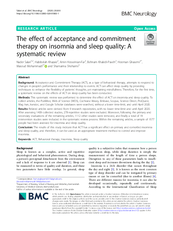 (PDF) The effect of acceptance and commitment therapy on insomnia and sleep quality: A ...