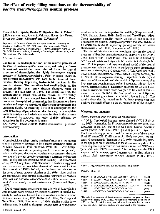 (PDF) The effect of cavity-filling mutations on the thermostability of ...