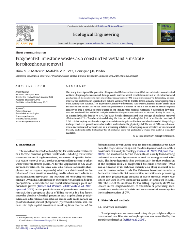 (PDF) Fragmented limestone wastes as a constructed wetland substrate ...