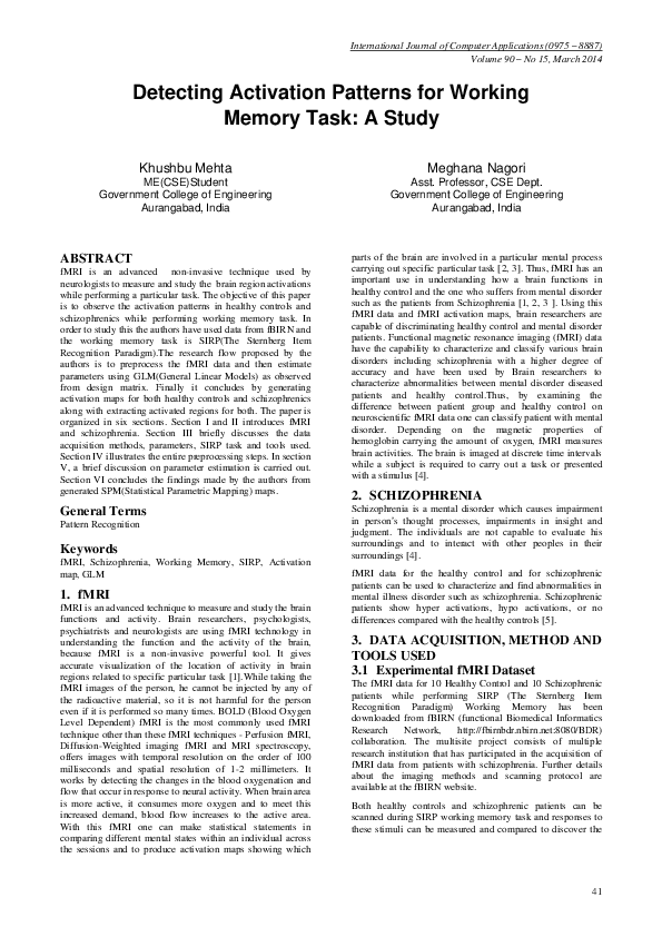 (PDF) Detecting Activation Patterns for Working Memory Task: A Study