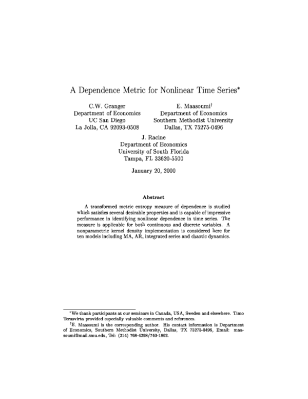 (PDF) A dependence metric for nonlinear time series