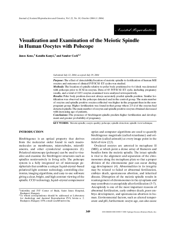 (PDF) Visualization and Examination of the Meiotic Spindle in Human ...