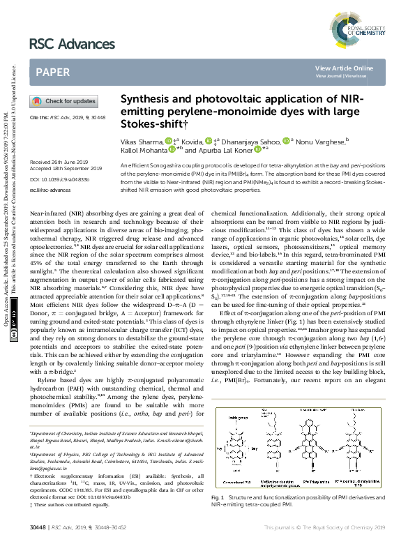 (PDF) Synthesis and photovoltaic application of NIR-emitting perylene ...