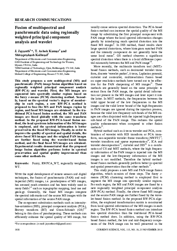 (PDF) Fusion of Multispectral and Panchromatic Data using Regionally Weighted Principal ...