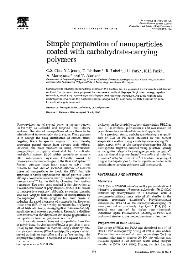 (PDF) Simple preparation of nanoparticles coated with carbohydrate ...