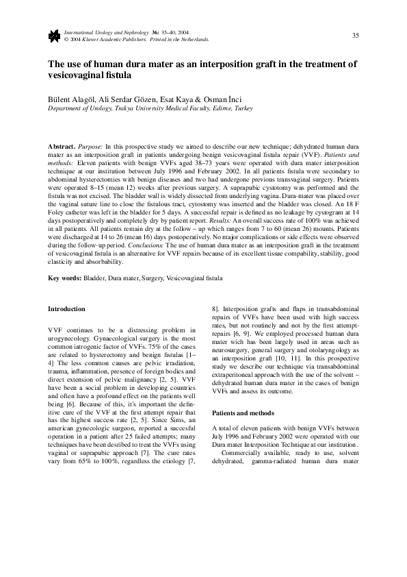 (PDF) The use of human dura mater as an interposition graft in the ...