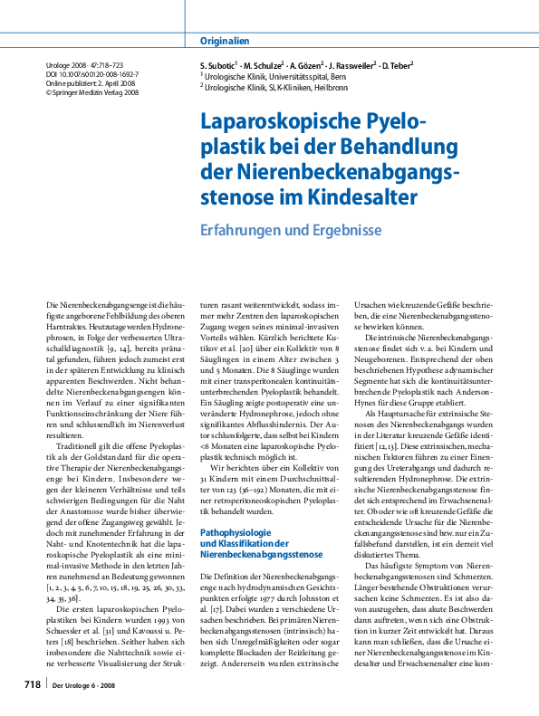 (PDF) Laparoskopischen Pyeloplastik bei der Behandlung der ...