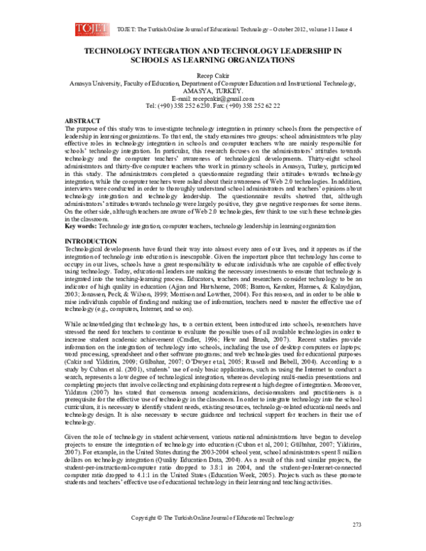 (PDF) Technology Integration and Technology Leadership in Schools