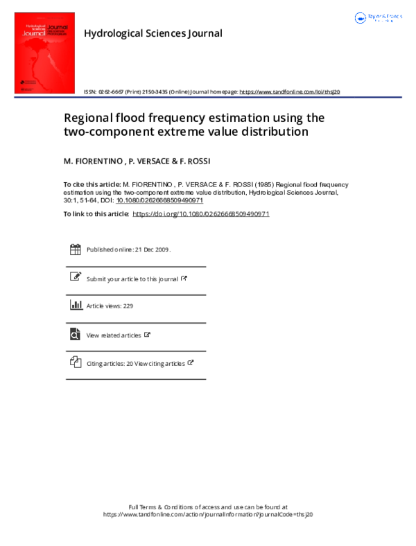 Pdf Regional Flood Frequency Estimation Using The Two Component Extreme Value Distribution
