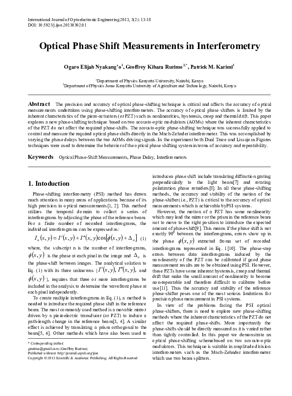 (PDF) Optical Phase Shift Measurements in Interferometry