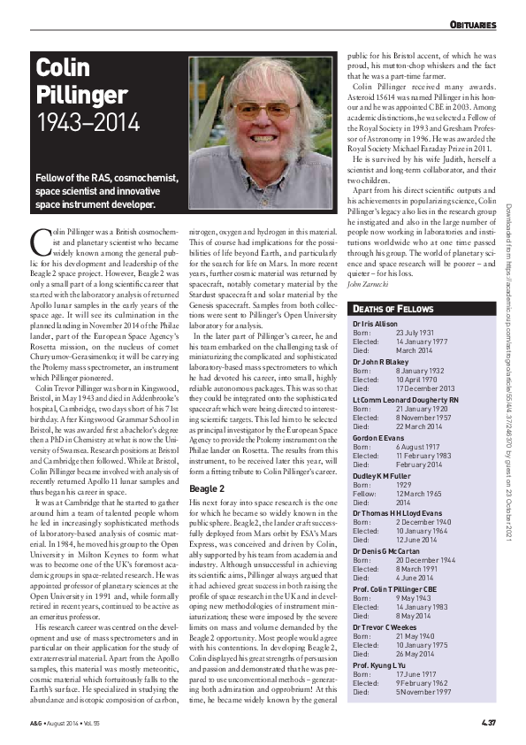 (PDF) Colin Pillinger 1943-2014