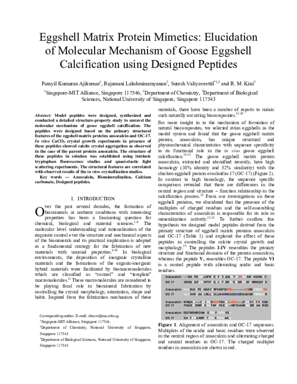 (PDF) Eggshell Matrix Protein Mimetics: Elucidation of Molecular ...