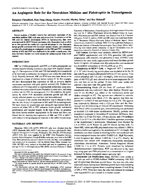 (PDF) An Angiogenic Role for the Neurokines Midkine and Pleiotrophin in ...