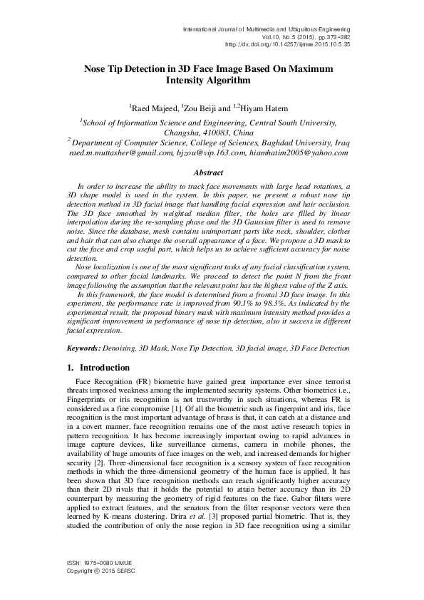 (PDF) Nose Tip Detection in 3D Face Image Based On Maximum Intensity Algorithm