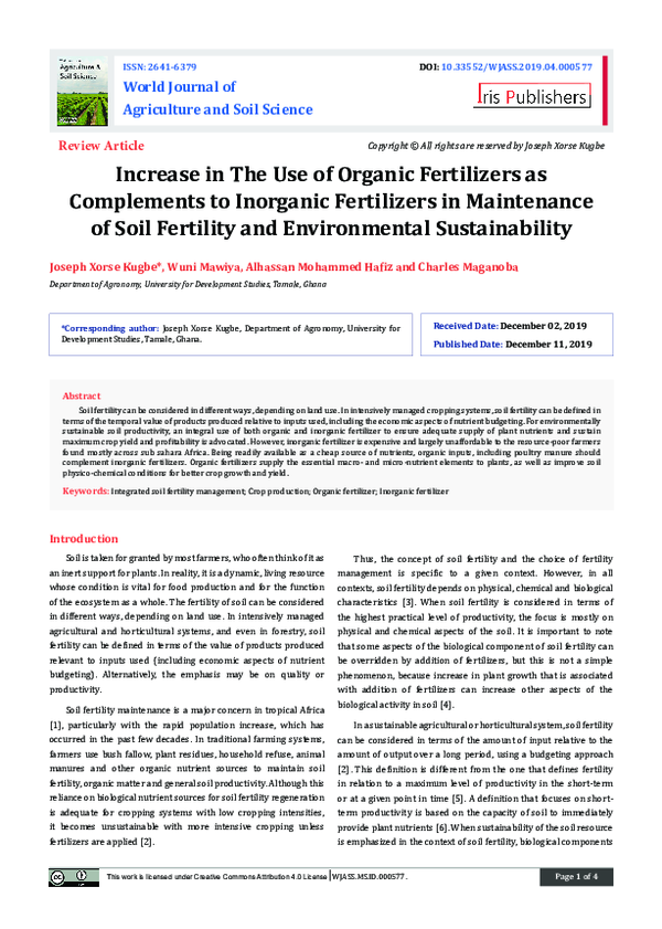 (PDF) Increase in The Use of Organic Fertilizers as Complements to ...