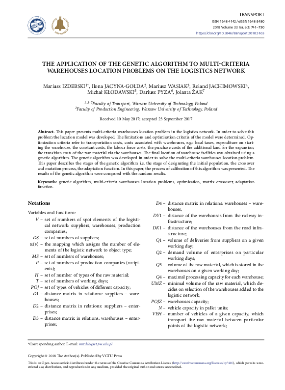 (PDF) The Application of the Genetic Algorithm to Multi-Criteria Warehouses Location Problems on ...